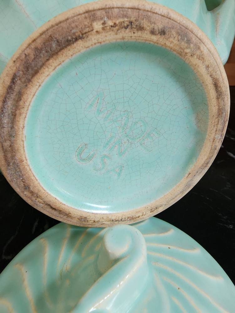Vintage Light Green Pottery Swirl Teapot, Made in USA Aqua Teapot - Etsy