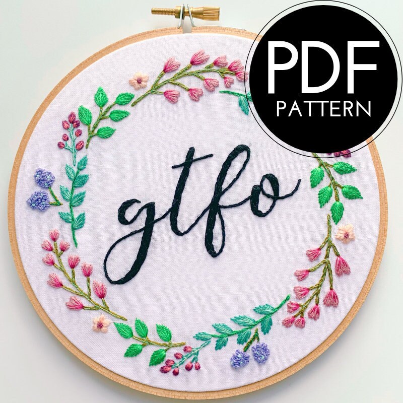 Digital Hand Embroidery Pattern Gtfo Design Hand - Etsy