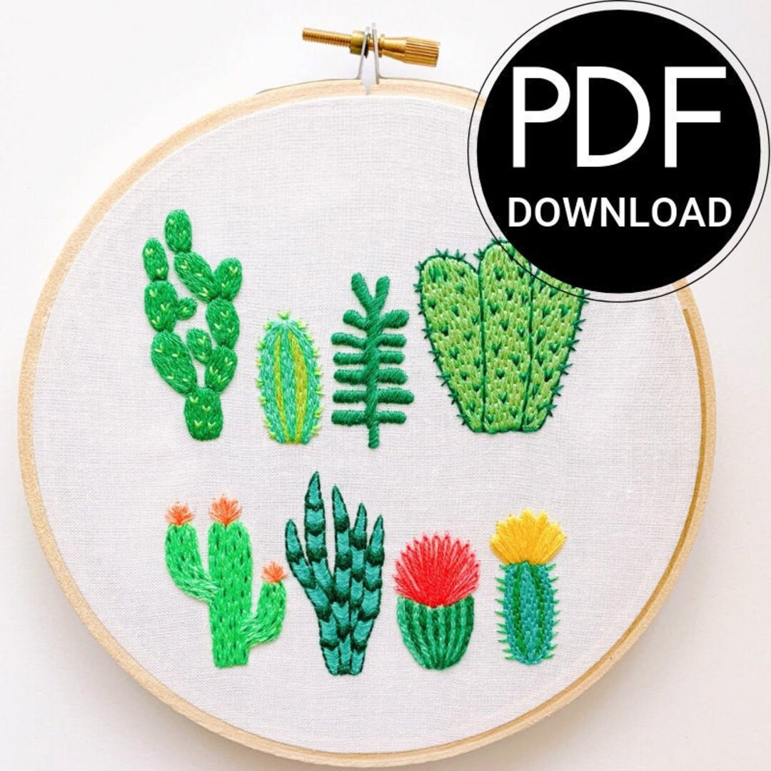 Digital Hand Embroidery Pattern Cactus Sampler Design - Etsy