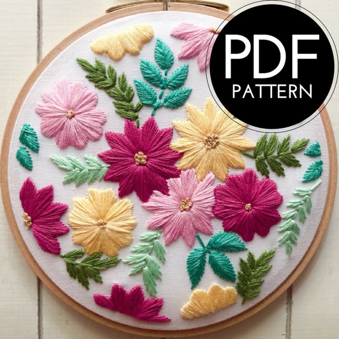 Digital Hand Embroidery Pattern Floral Design Digital PDF Download ...