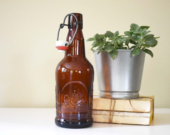Vintage Grain Bottle / Brown Glass Bottle / With Lid / Cork / - Etsy