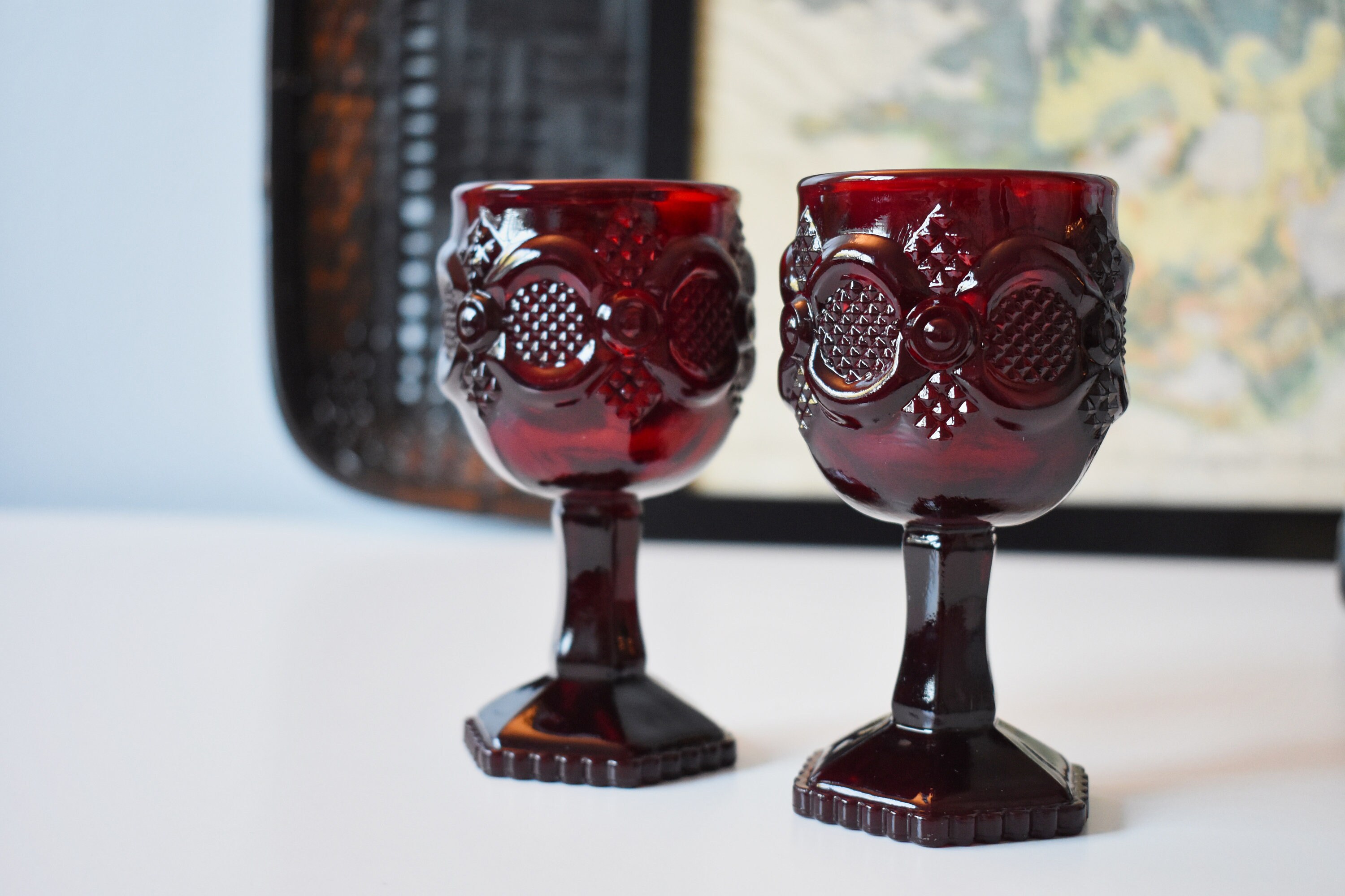 Set of 2 Vintage Maroon Wine Glasses or Goblets made by Avon | Etsy