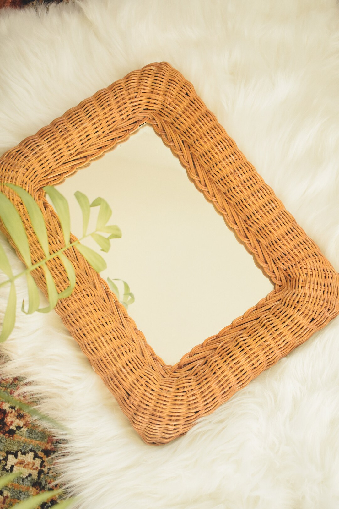 Vintage Mirror With Wicker Frame - Etsy