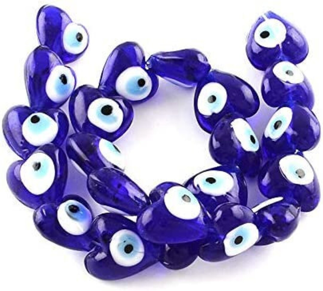 12pcs Glass Beads Nazar Boncuk Heart 14 Mm Türkiye Beads Evil Eye Blue ...