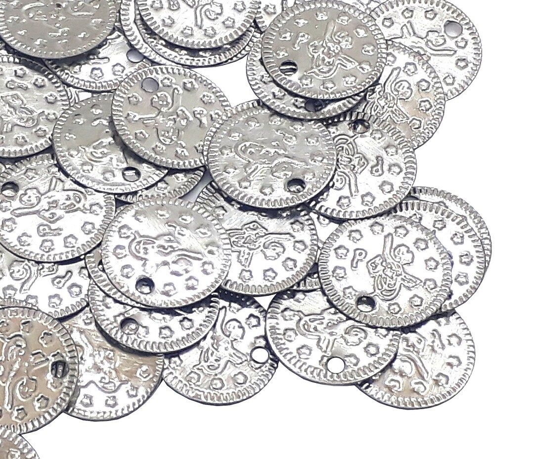 100 Silver Metal Charms 15 Mm Coin Ottoman Tugra Pendants Sequins for ...
