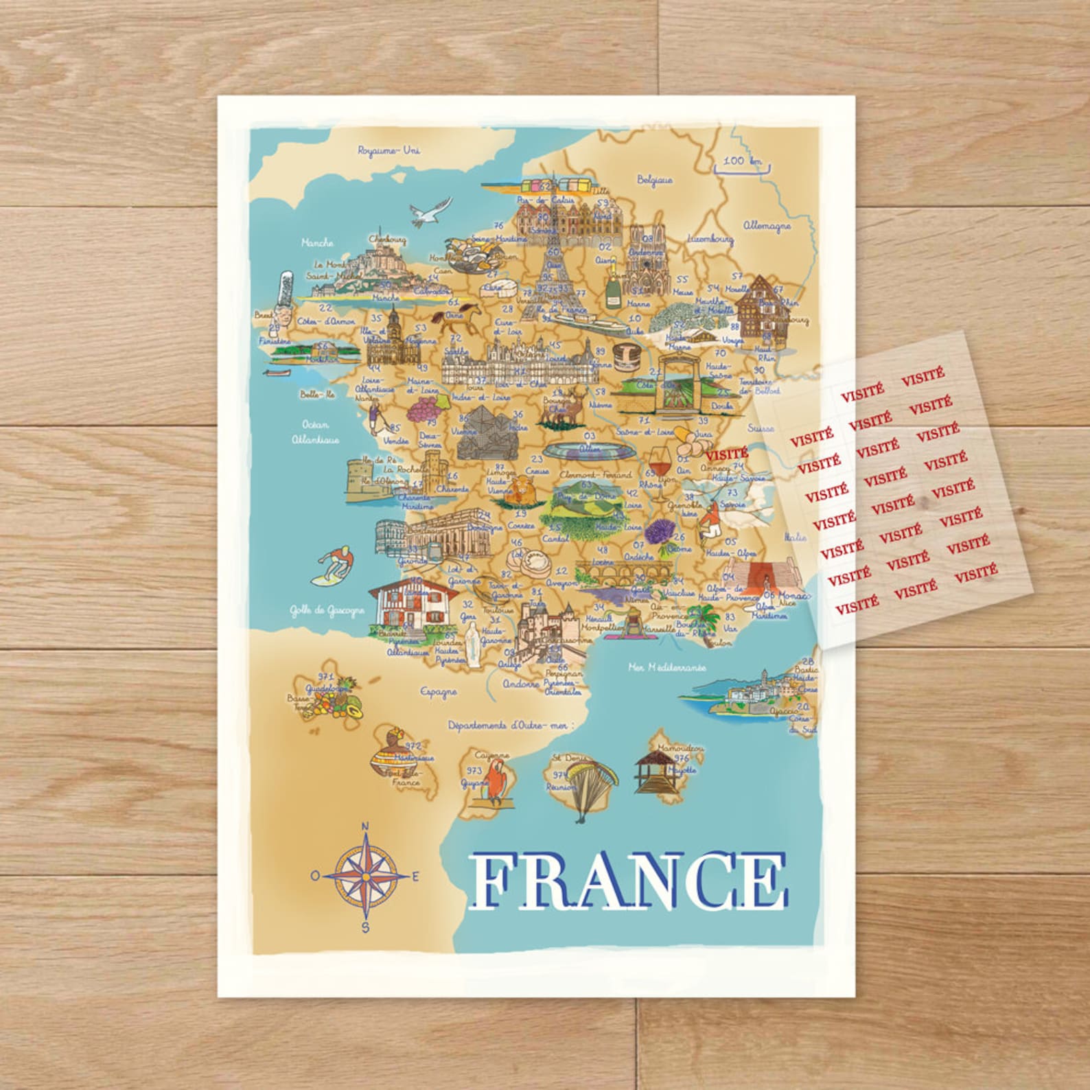Illustrated France Map Poster - Etsy