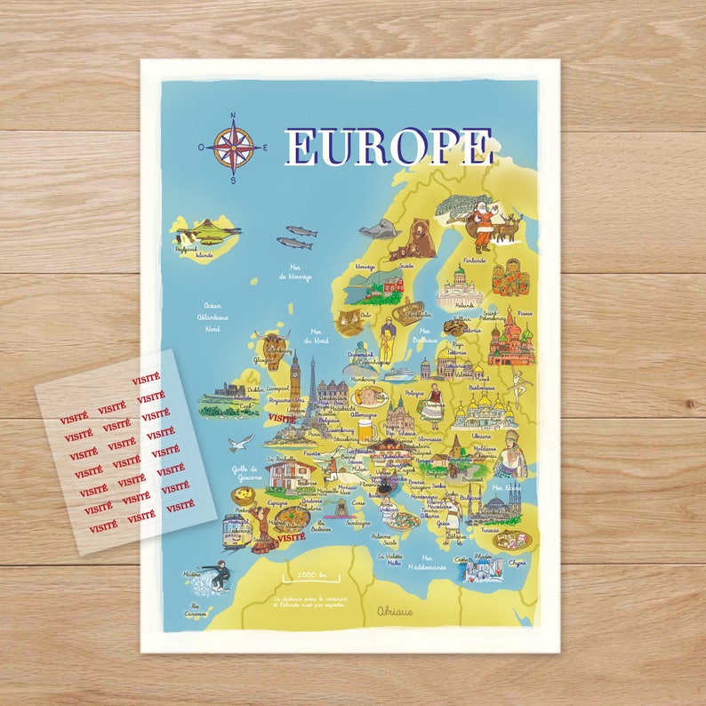Map Europe / Poster / Illustration / Playful / Customizable - Etsy