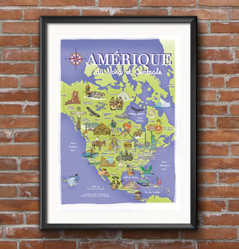 Map / Poster / North America / Illustrations - Etsy