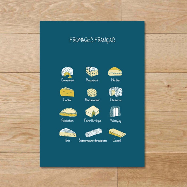 Kitchen Poster, French Cheeses, French Cheese - Etsy