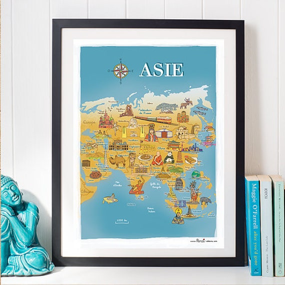 Illustrated Asia map poster | Etsy