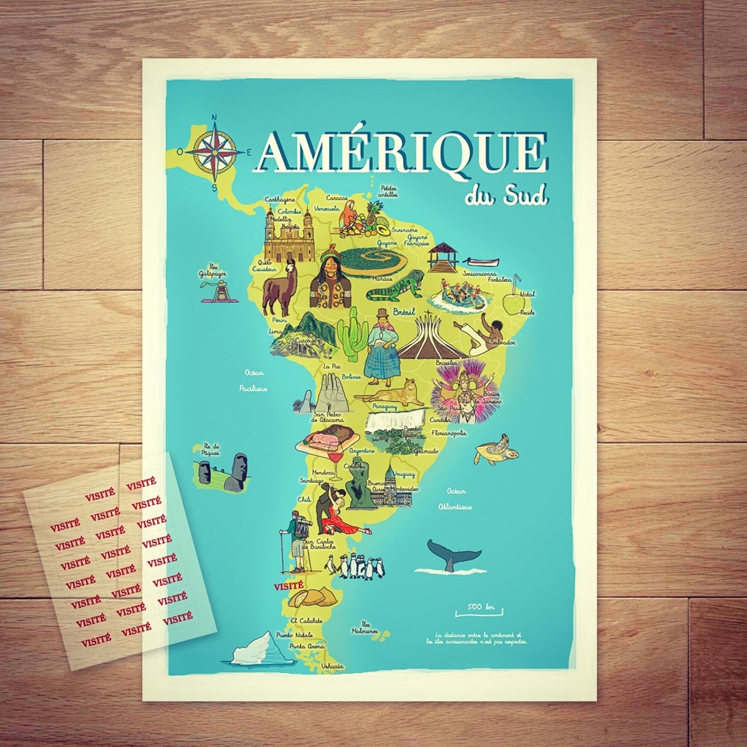 Playful and Illustrated Map / Poster South America - Etsy