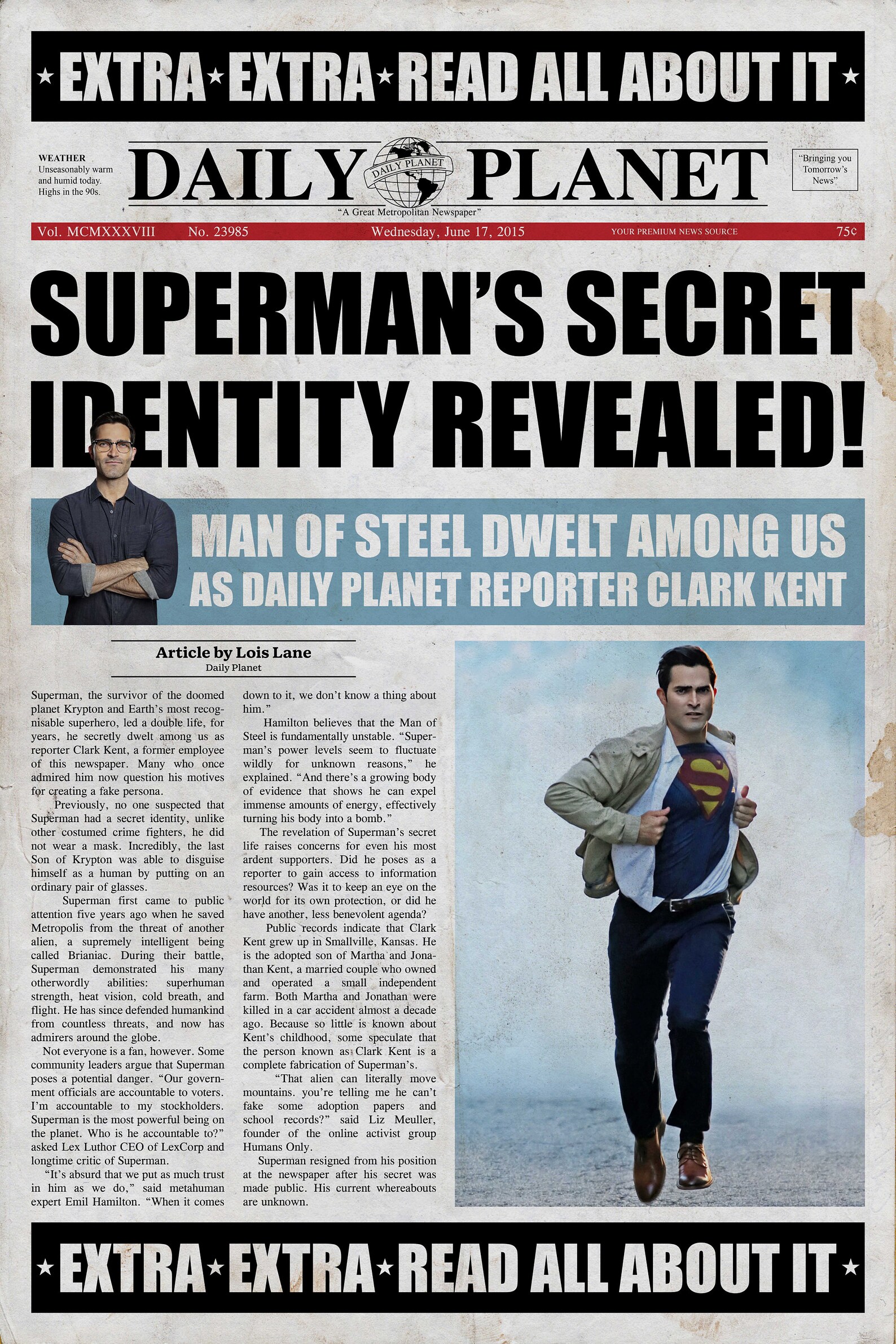 Superheroes Identity Revealed Newspaper Article 20 Inch X 30 Inch ...