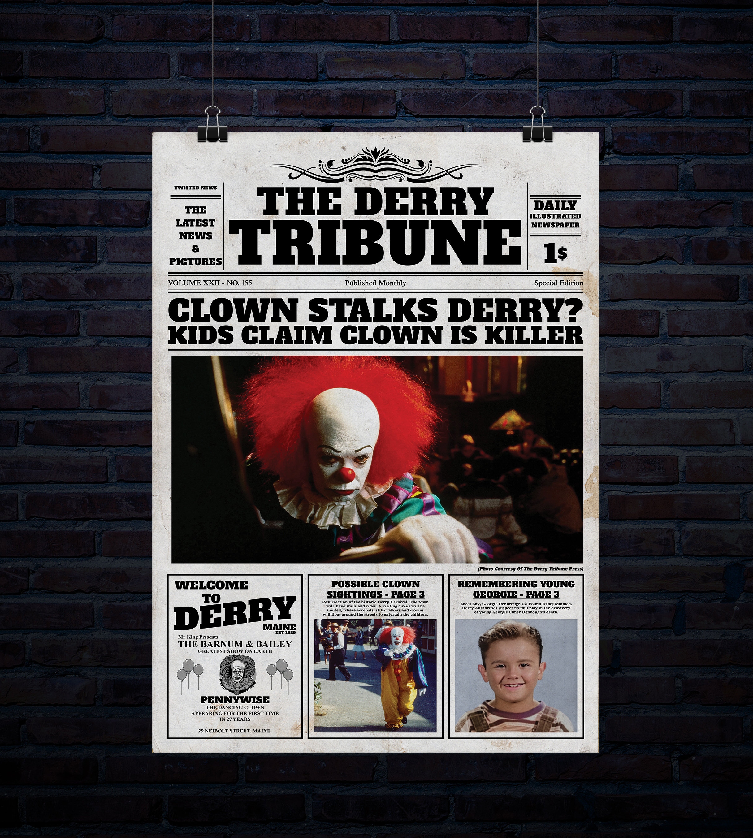 Clown Sightings Newspaper Article 20 Inch X 30 Inch 300dpi Poster ...