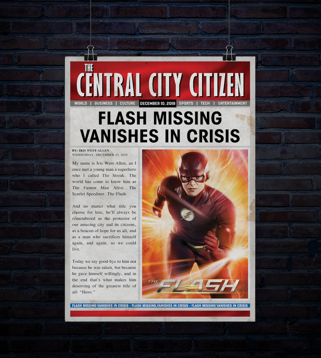 Hero Missing in Crisis Newspaper Article 20 Inch X 30 Inch 300dpi ...
