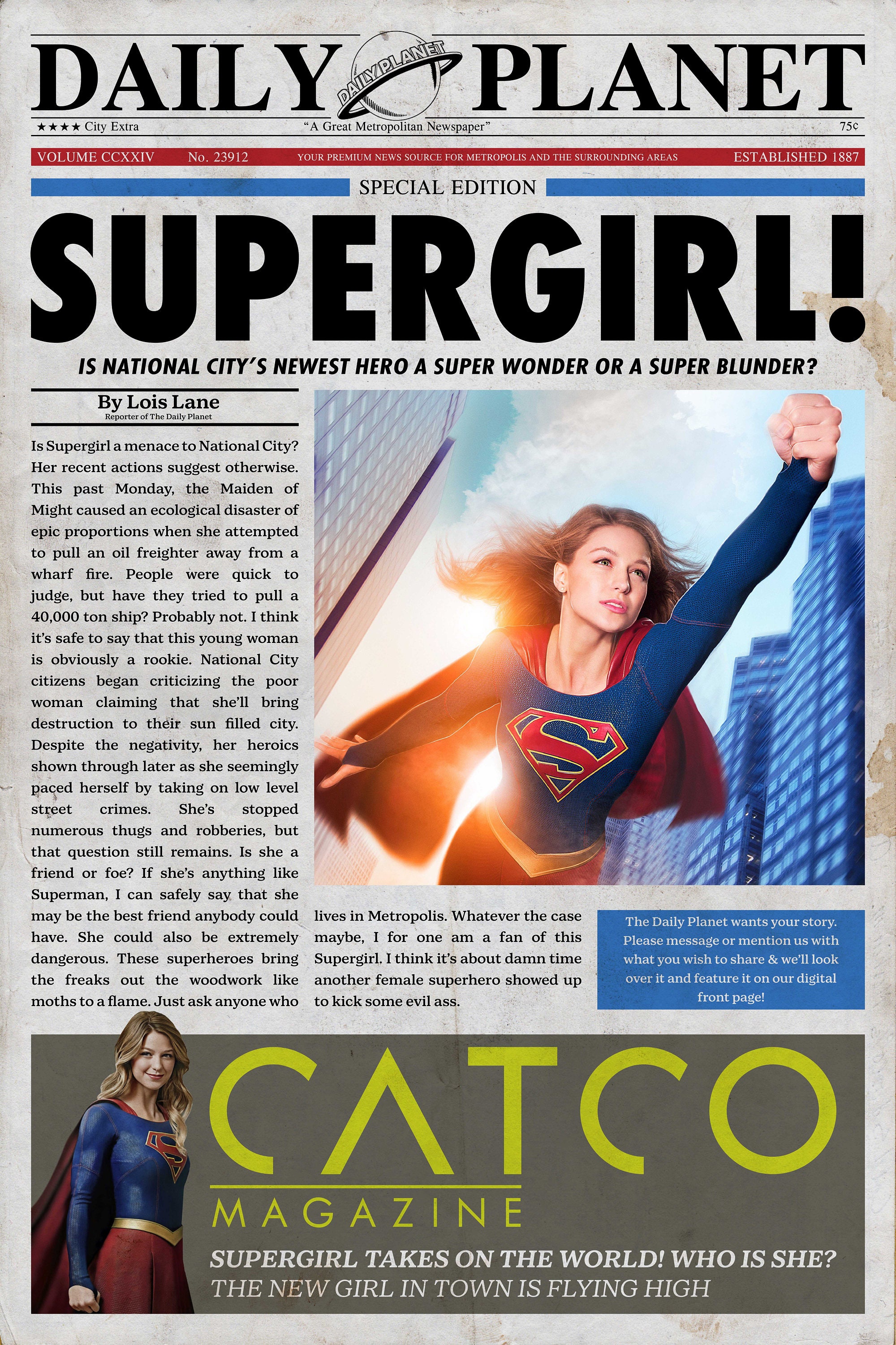 City's Newest Hero Newspaper Article 20 Inch X 30 Inch 300dpi Poster ...