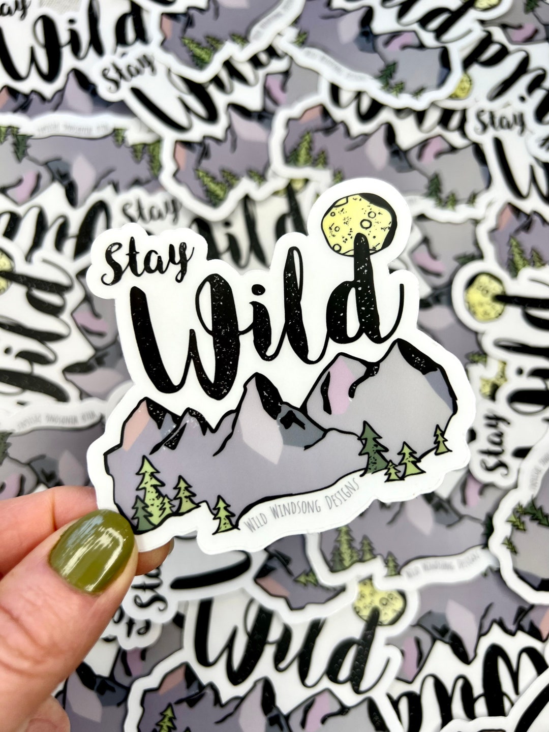 Stay Wild Mountain Moon Clear Sticker | Boho Adventure Lover ...