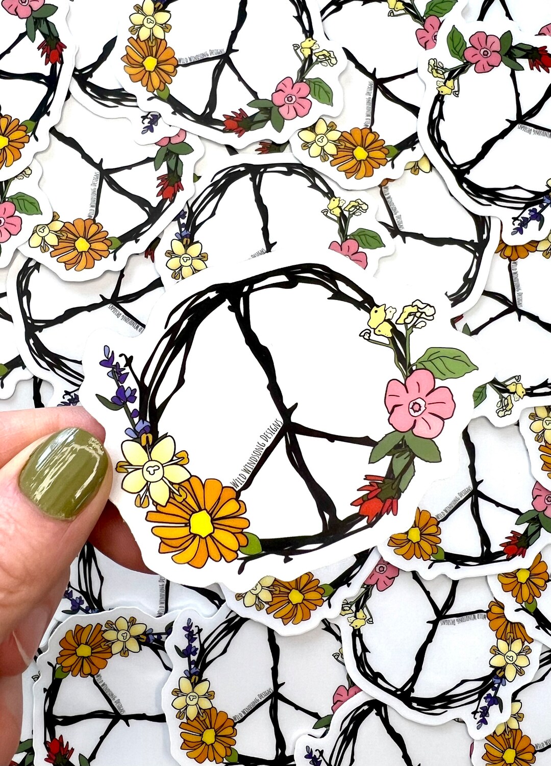 Peace Flower Wreath Clear Sticker | Floral Hippy Twig Flower Power ...