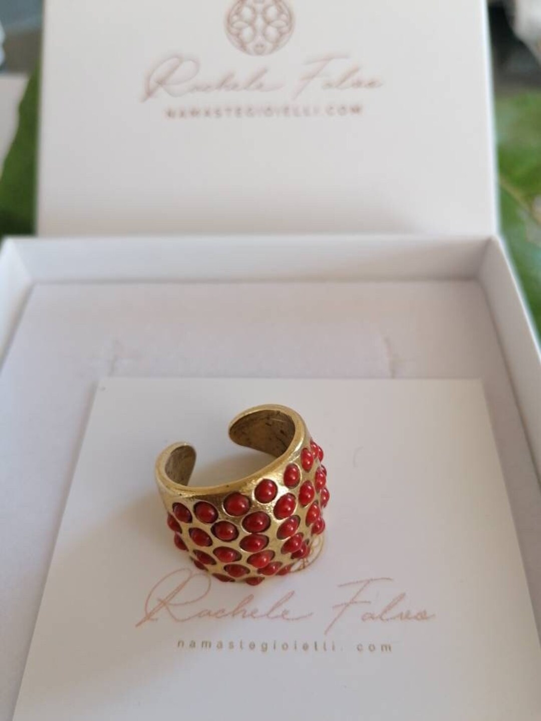 Spectacular Rings in Etruscan Gold on Bronze, Adjustable, Mounts Red ...