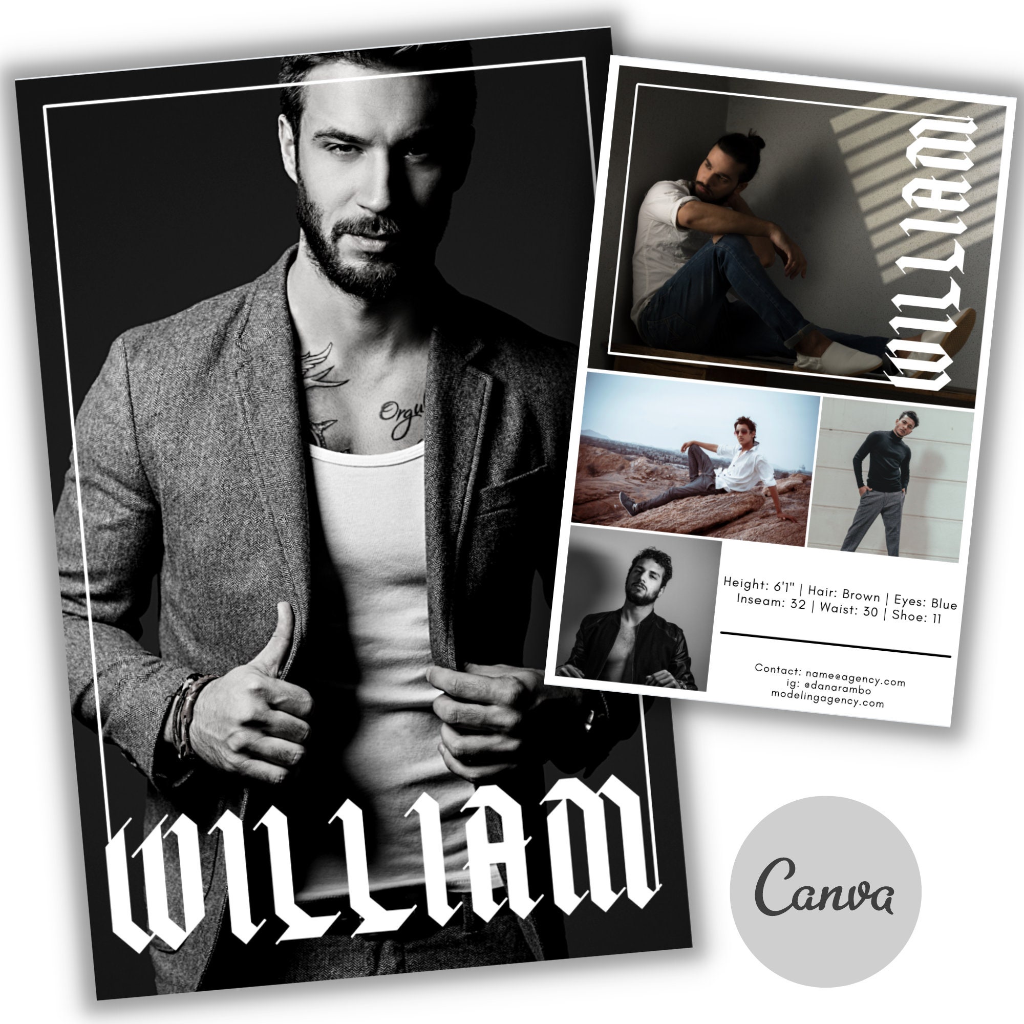 Comp Card For Men Male Model Composite Card Modeling Agency Portfolio