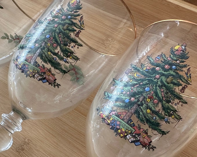 Vintage Spode Water Goblet Vintage Set of 4 Christmas Tree Santa Water ...