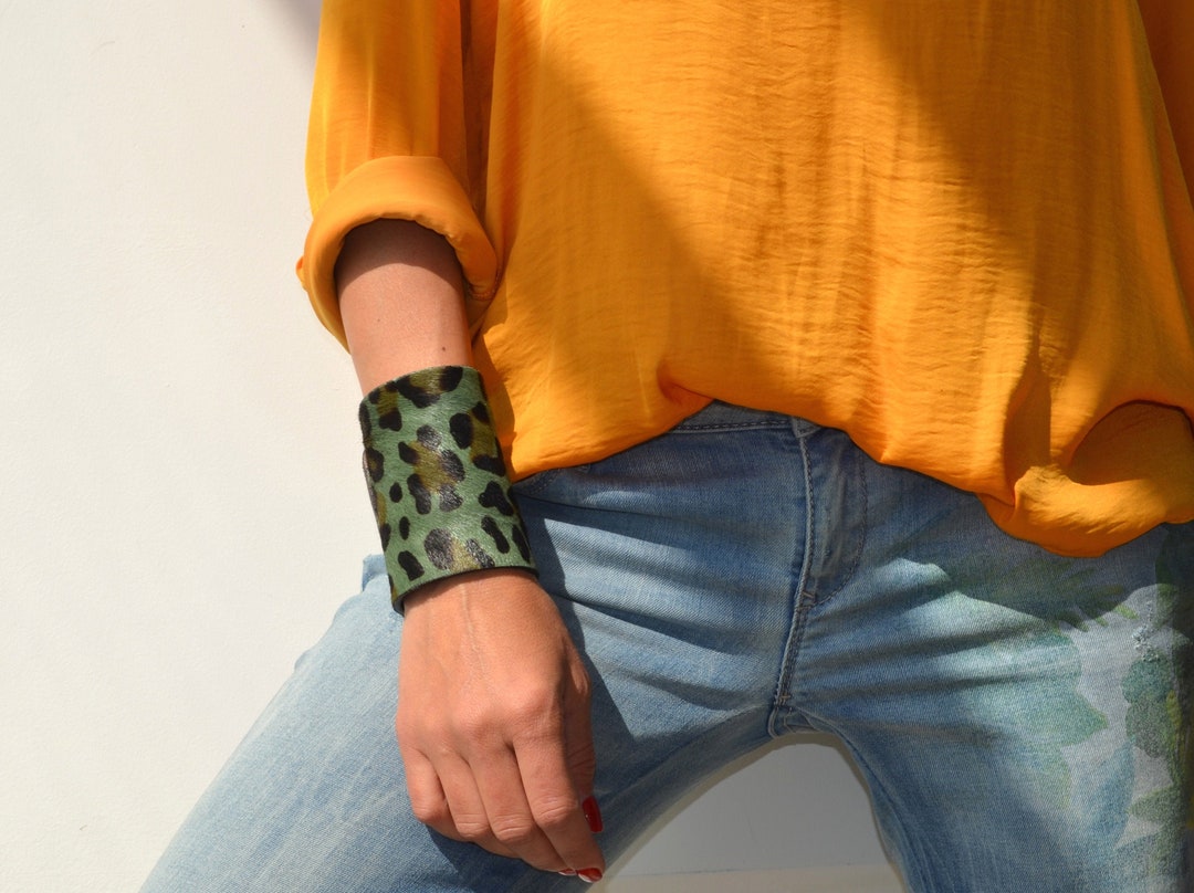 Leopard Print Leather Cuff Bracelet: Wide Wristband - Etsy