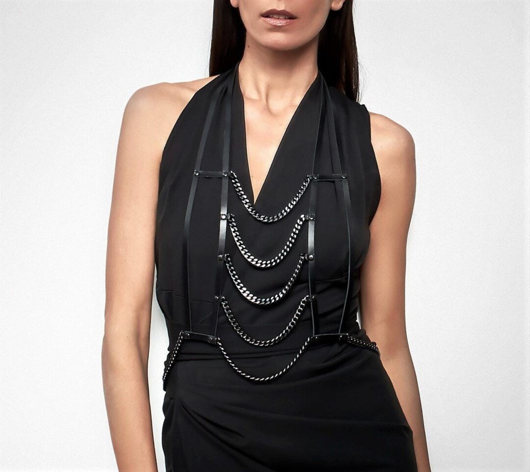 Leather Chain Body Harness: Italian Leather Fashion Necklace - Etsy
