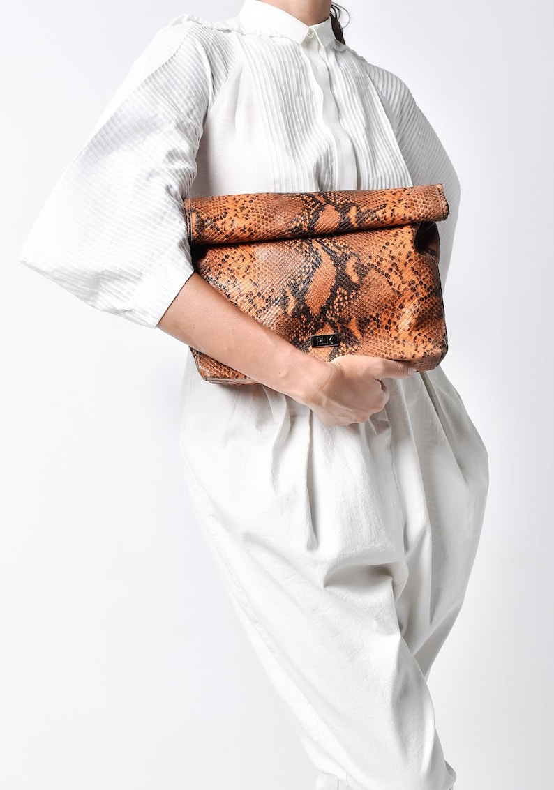 Animal Print Leather Clutch Bag: Rollover Evening Bag by PLIK - Etsy