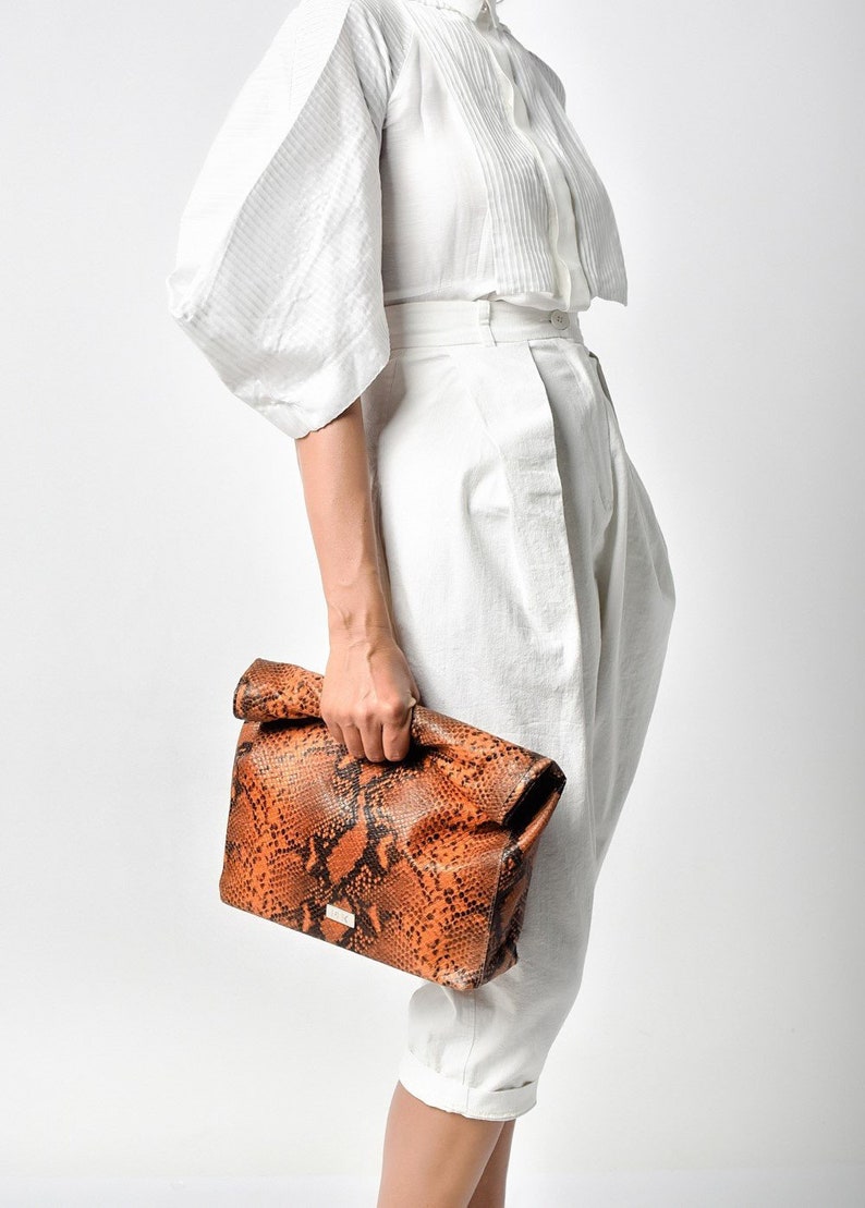 Animal Print Leather Clutch Bag: Rollover Evening Bag by PLIK - Etsy