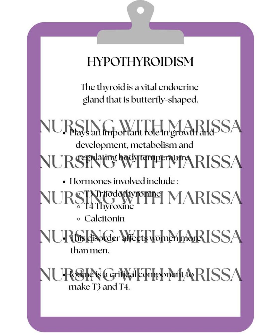 Hypothyroidism Study Sheets - Etsy