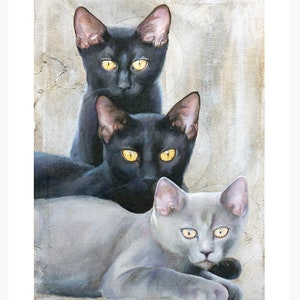 Raven and Kittens Wall Art Black Cat Original Contemporary 9 X 12 Print ...