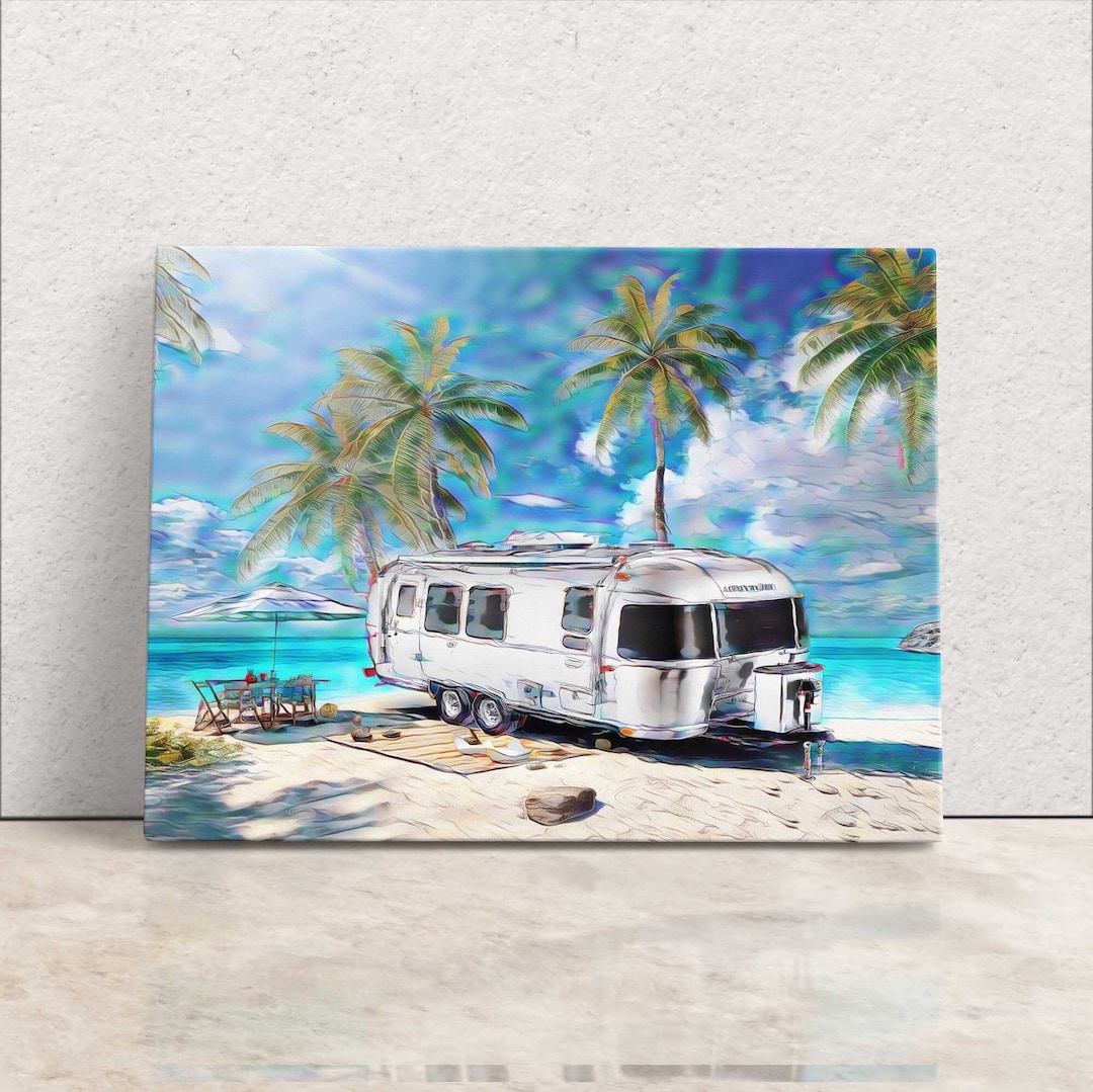 Airstream Travel Trailer Art at a Tropical Ocean Paradise Campsite ...