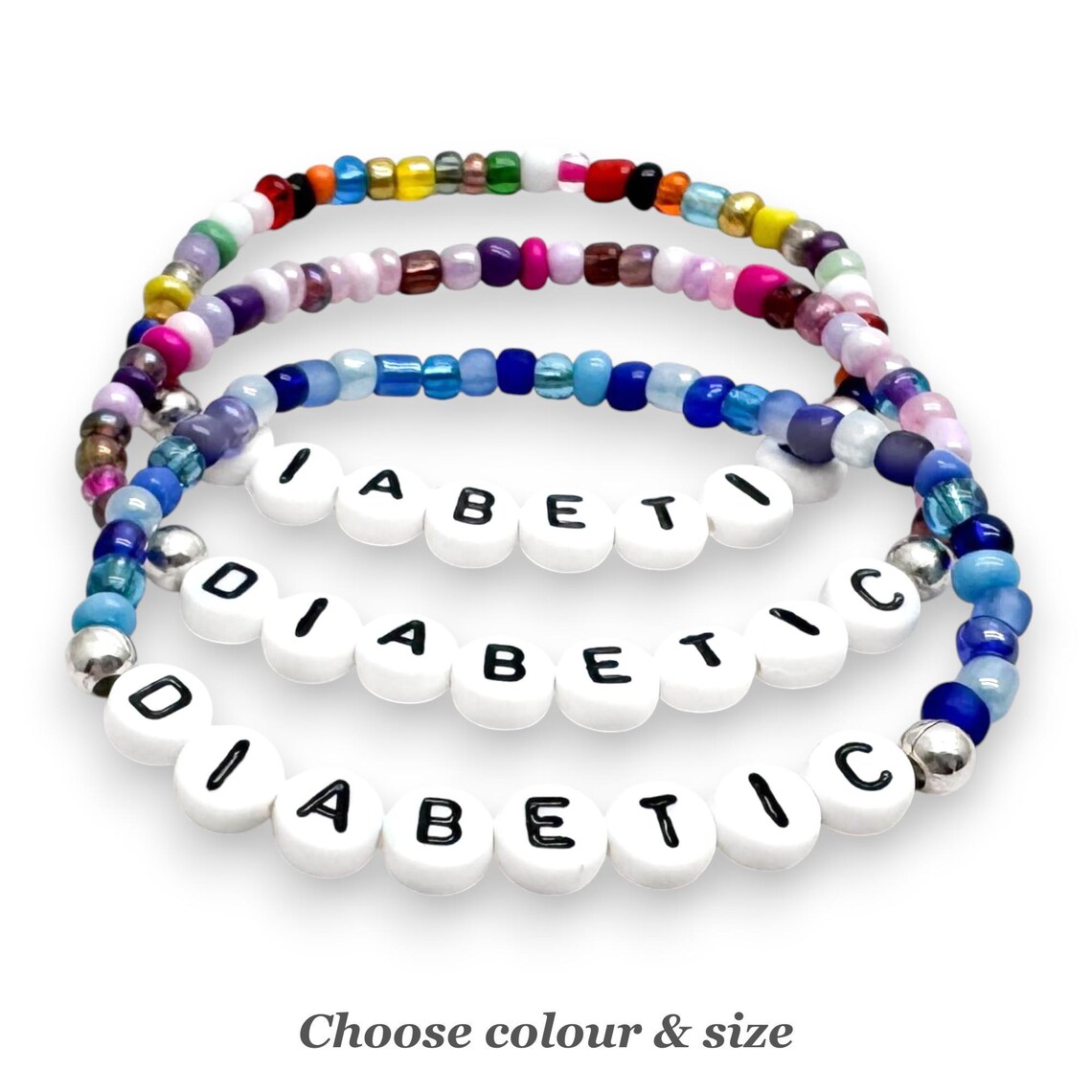 DIABETIC Bracelet, Medical Alert Bracelet, Beaded Diabetes Bracelet ...