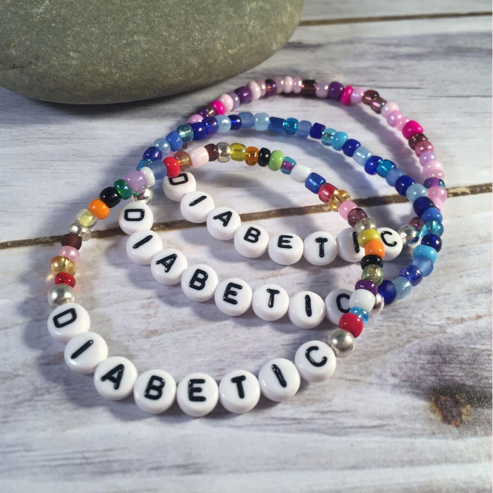 DIABETIC Bracelet, Medical Alert Bracelet, Beaded Diabetes Bracelet ...