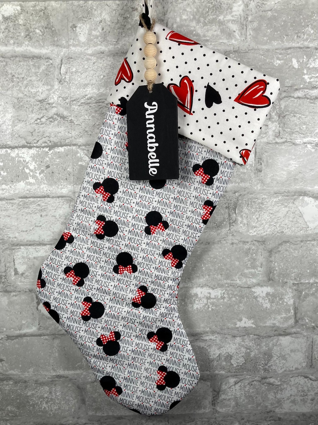 Minnie Mouse Bows & Hearts-disney Inspired-handmade Christmas Stocking ...