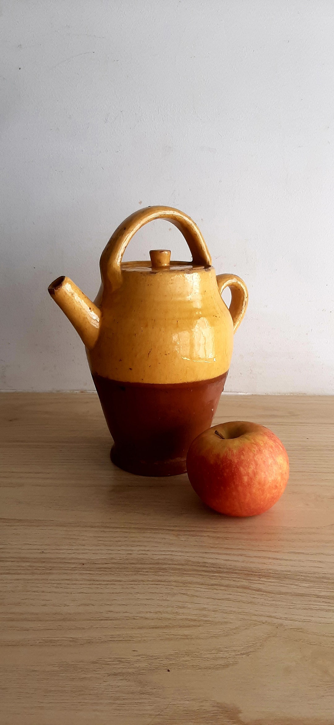 Antic Yellow Varnished Terracotta Pitcher France. - Etsy