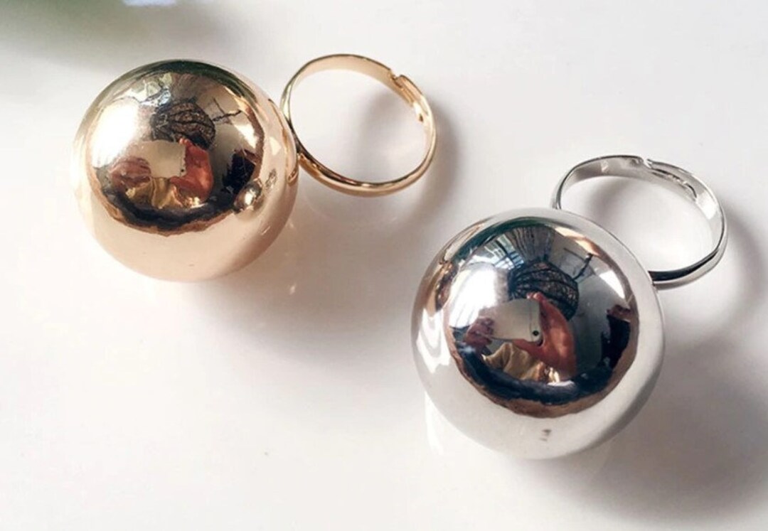 Large Ball Rings Finger Rings Adjustable Silver Gold Ball Rings ...