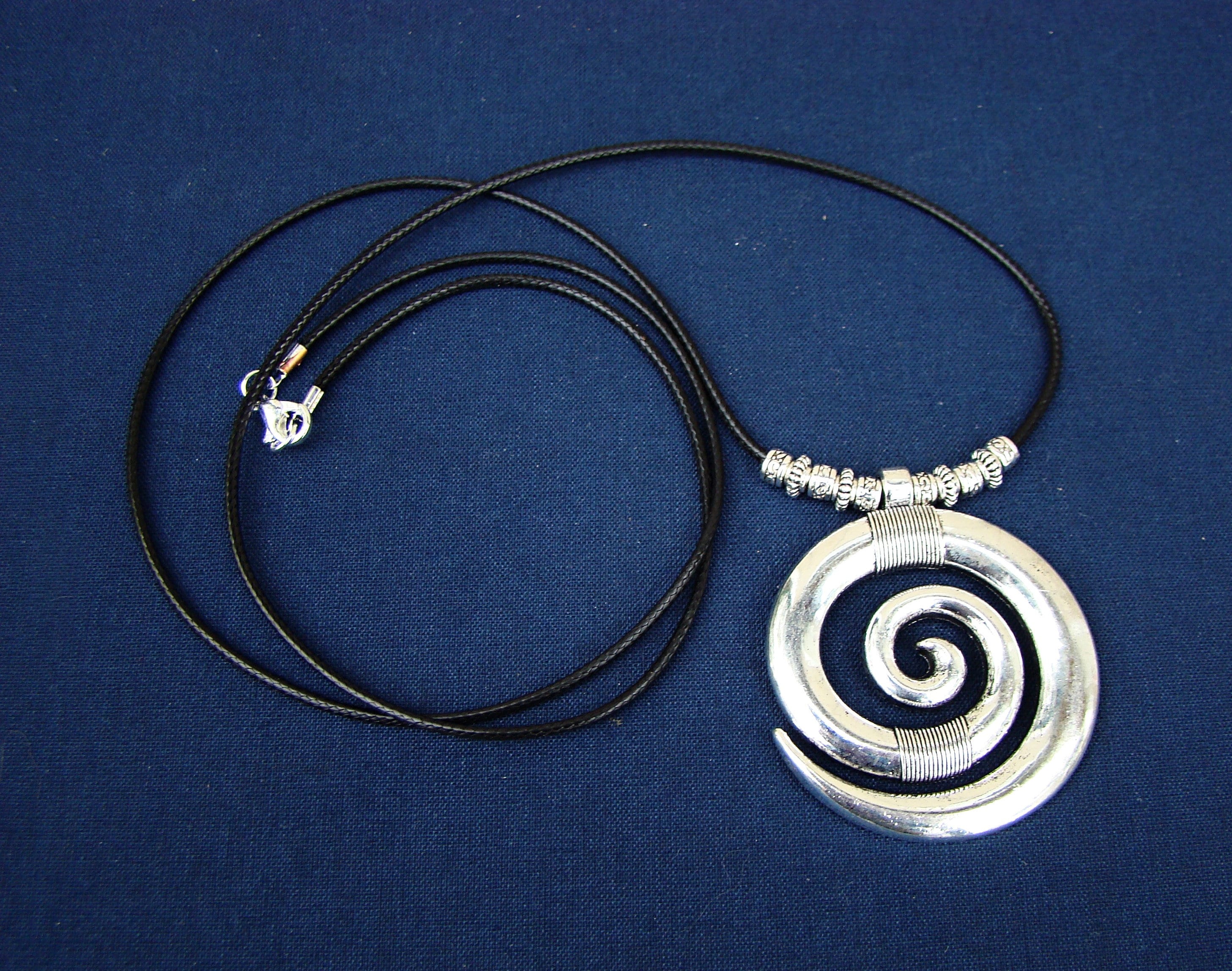 Big Spiral Swirl Necklace/Antique Silver Tone /Long Necklace | Etsy