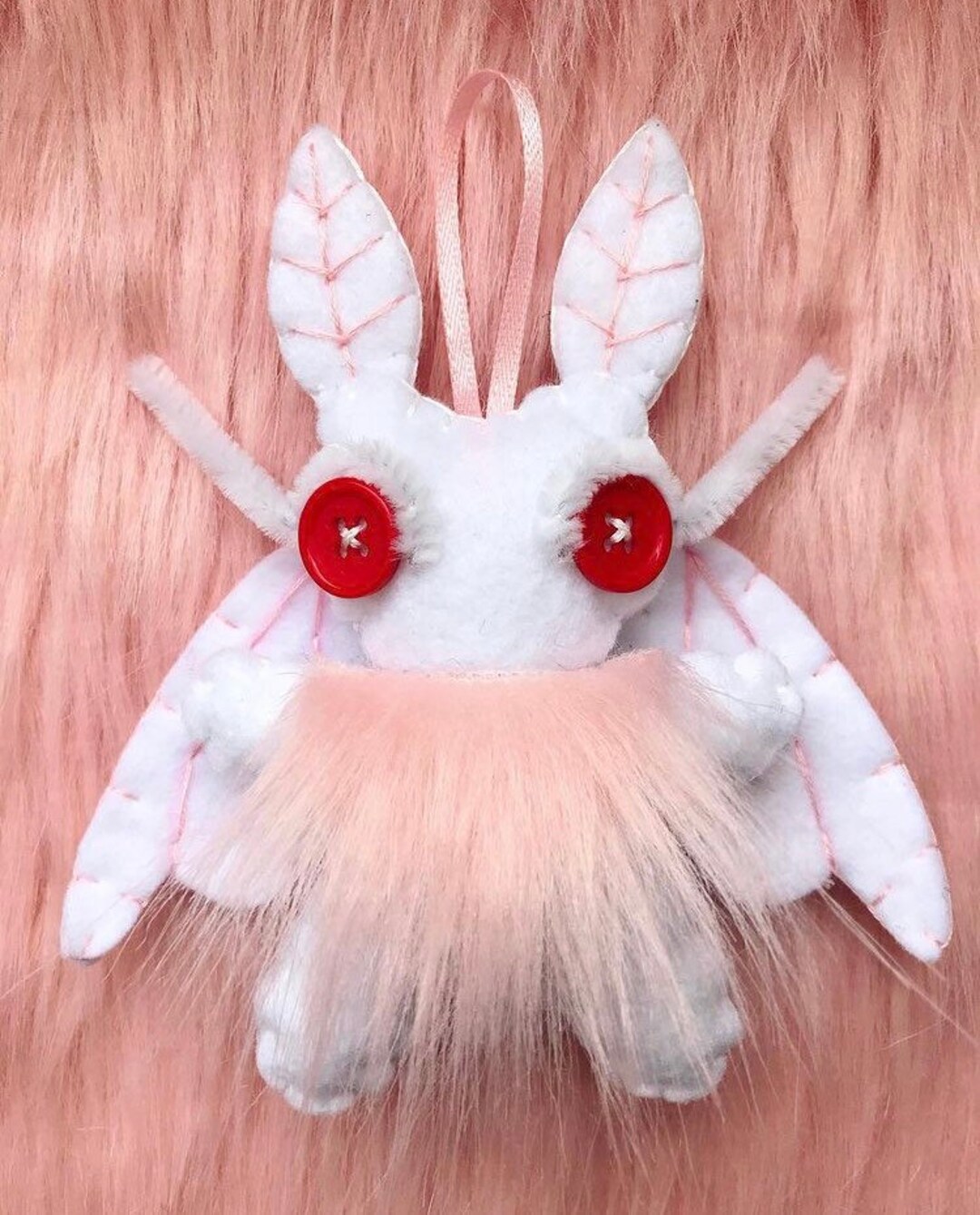 White & Pink Mothman Felt Plush Ornament - Etsy UK