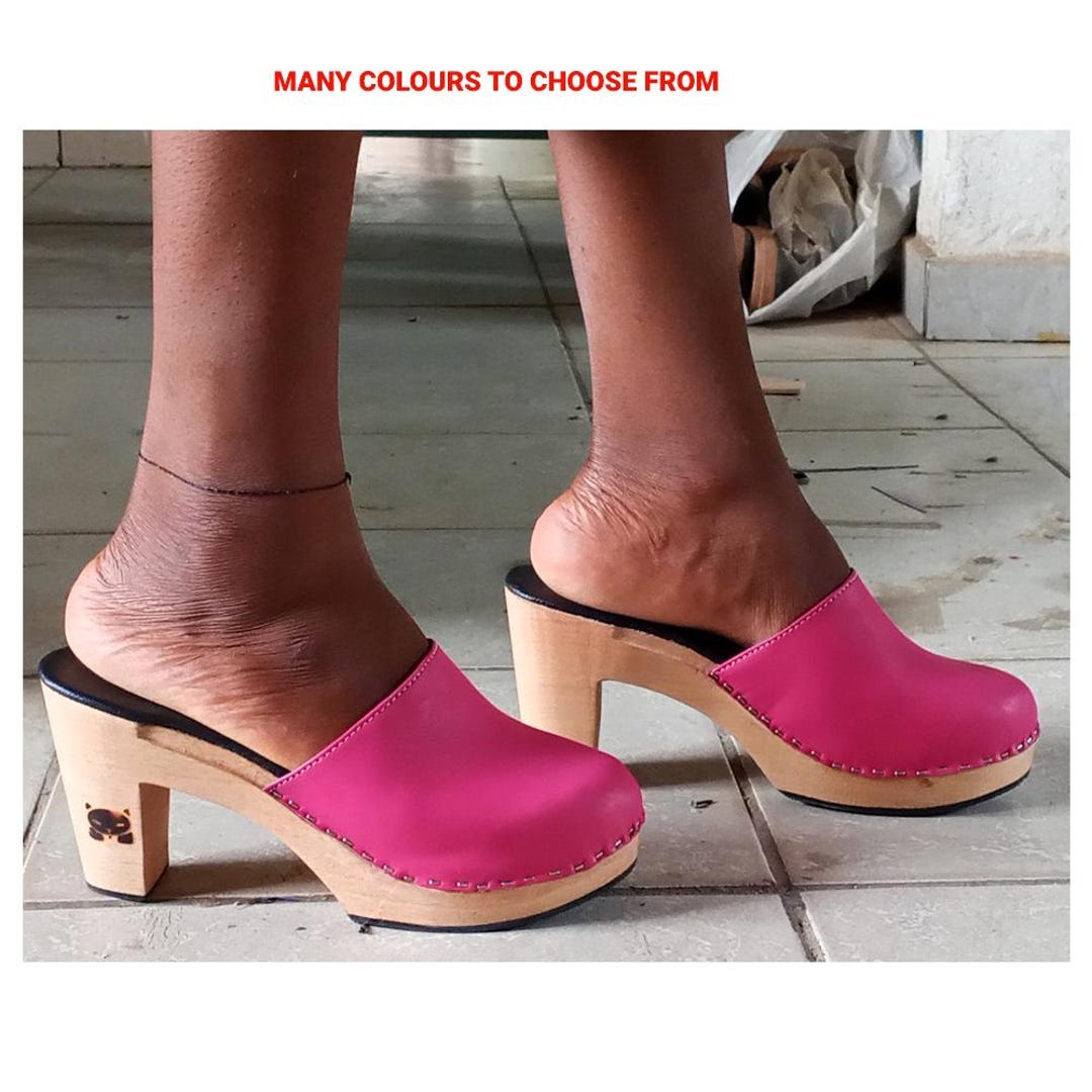 AKA: Wooden Heeled Clog Customisable , Different Heel Heights, Colours ...