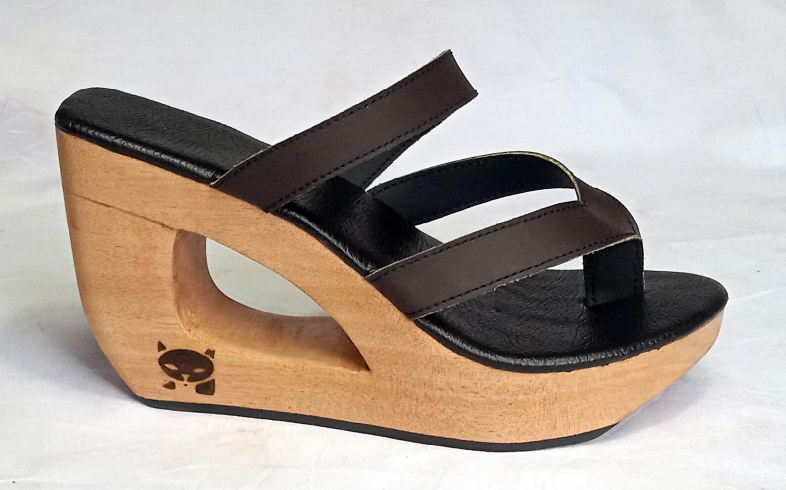 BRUNA: Cut-out Wooden High Heel Sandal / Sculpted Platform Wedges ...