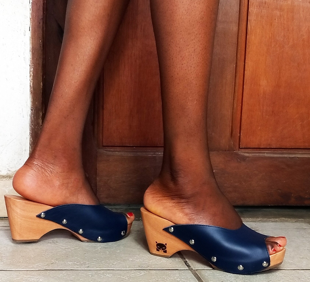 Baba: Mule Italian Style With a Wooden Heel / Women Shoe Peep Toe ...