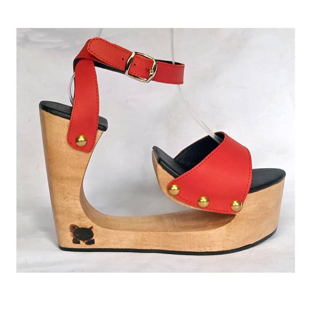 S425: Handmade Carved Wooden Heel Wedge / Genuine Leather Small or Big ...