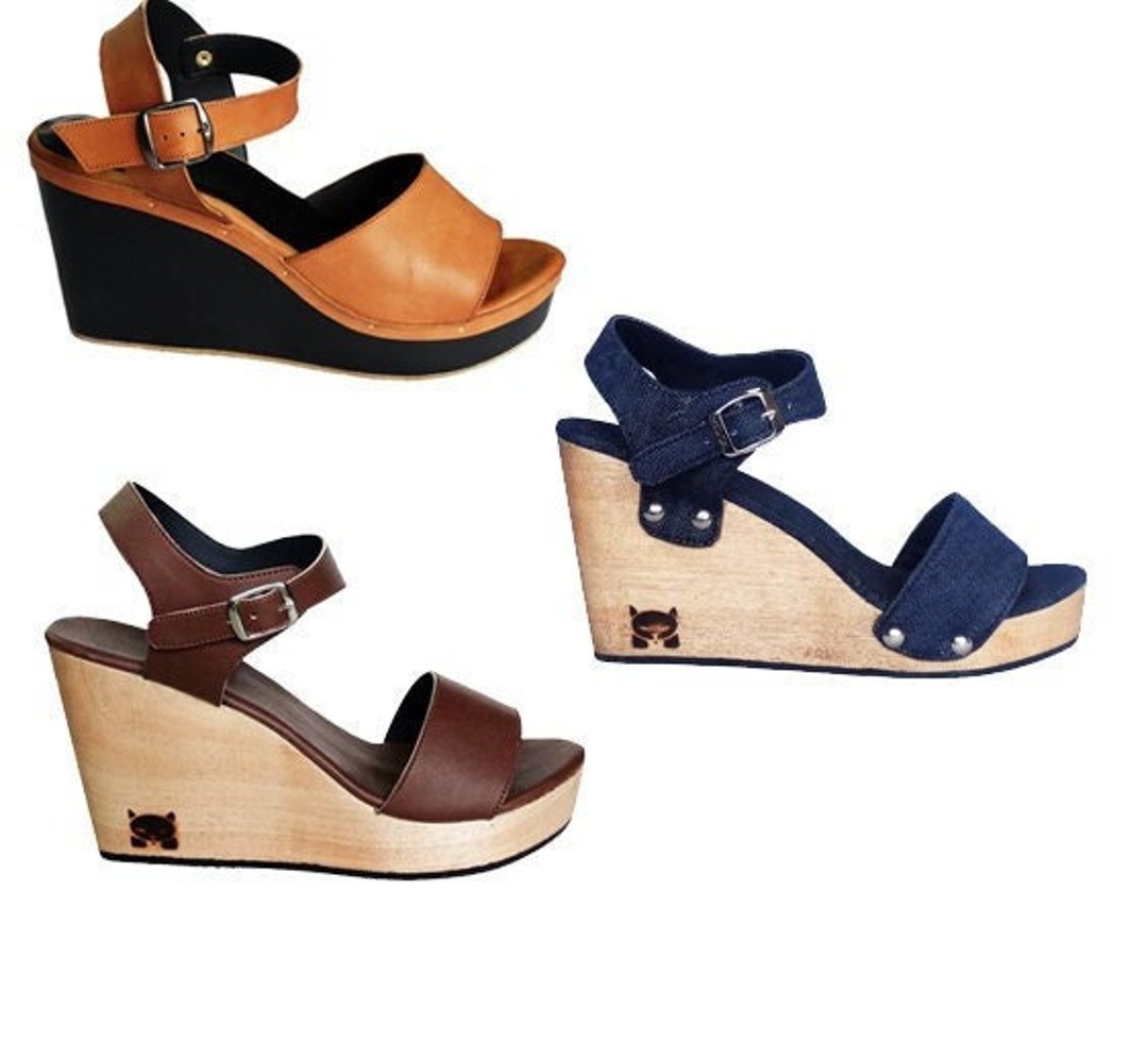 C5: Wooden Wedge Leather / Wood Clogs for Small and Wide Feet / Man ...