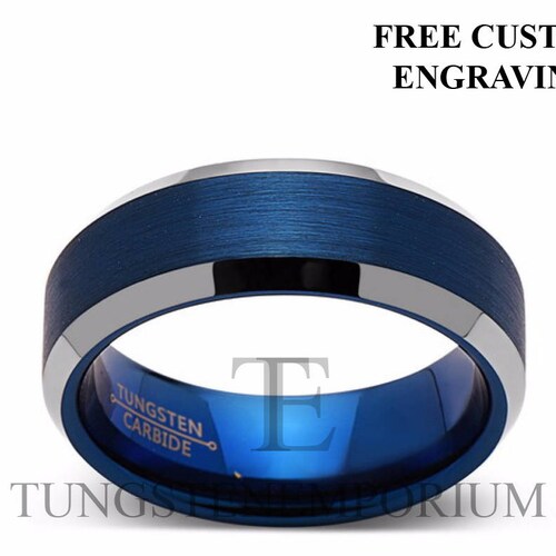 Tungsten Carbide Ring Brushed Blue Tone Domed Classic Style - Etsy