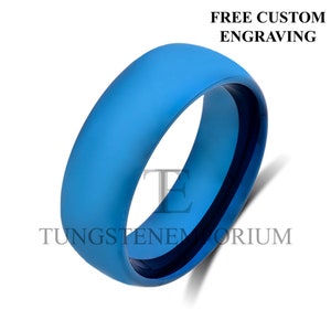 Tungsten Carbide Ring Brushed Matte Blue Classic Style Comfort Fit ...