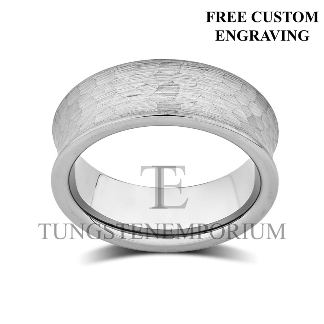 Tungsten Carbide Ring Inverted Dome Concave Hammered Style Brushed ...