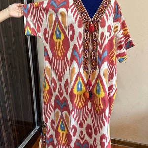 Cotton Ikat Dress With Embroidery Ribbon 1970s,folk Art Traditional ...