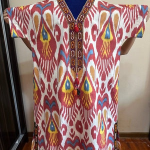 Cotton Ikat Dress With Embroidery Ribbon 1970s,folk Art Traditional ...