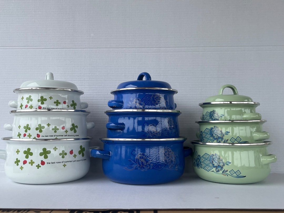 Enamel Pots 3 Pieces Set /enamelware Pot Set/ Enamel Stockpot With Lids ...