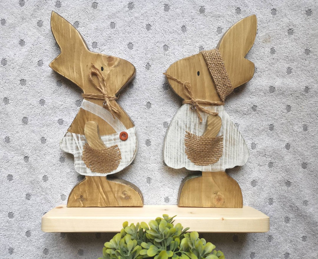 Wooden Rabbit Decoration, Pair of Rabbits, Home Decor, Neutral Interior ...